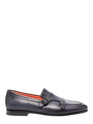 Santoni Double Monk Strap Loafers - Black