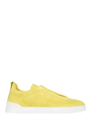 Zegna Low Top Sneakers With Quilted Splicing And Embroidered Logo - Yellow