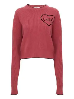 Chloé Logo Heart Knit Sweater - Copper Pink