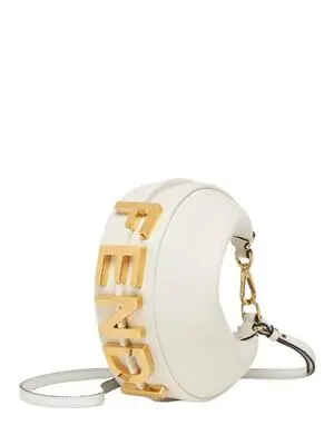 Fendi Logo Plaque Mini Hobo Bag - White