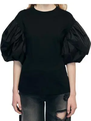 Simone Rocha Sculpted Petal Sleeve Contrast T-shirt - Black