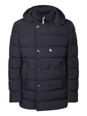 MOORER Double-breasted Hooded Padded Coat - Black