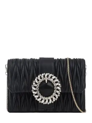 Miu Miu Matelassé Chain Shoulder Bag With Embellished Clasp - Black