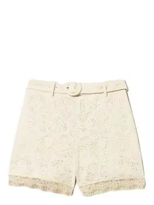 TWINSET Lace Belted Shorts With Detachable Buckled Belt - White