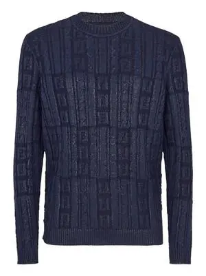 Fendi Logo Detailed Crewneck Knitted Jumper - Blue