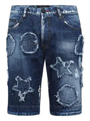 Philipp Plein Embellished Denim Shorts - Blue