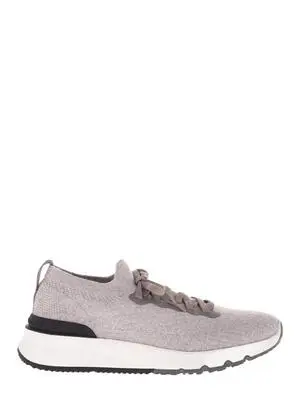 Brunello Cucinelli Knitted Lace-up Sneakers - Grey