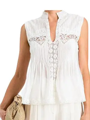 TWINSET Embroidered Sleeveless V-neck Shirt With Heart Logo Detail - White