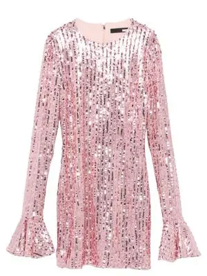 ROTATE BY BIRGER CHRISTENSEN Sequined Long Sleeve Mini Dress - Nude