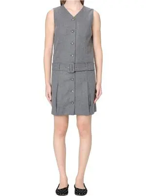 A.p.c. V-neck Buttoned Dress With Belt - Gray