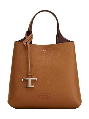 TOD'S T Logo Plaque Tote Bag - Brown