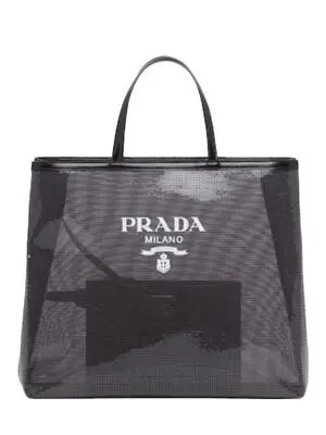 Prada Sequined Mesh Tote Bag - Black