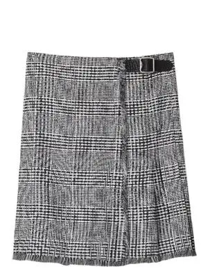 Burberry Plaid-check Pleated Fringed Mini Skirt - Gray