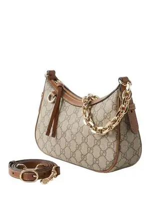 Gucci Gg Emblem Small Shoulder Bag - Beige And Dark Brown