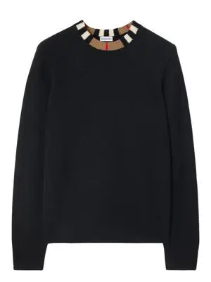 Burberry Burberry Icon Stripe Trim Wool Cashmere Sweater Black