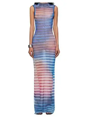 JEAN PAUL GAULTIER Striped Sheer Tulle Maxi Dress - Multicolor