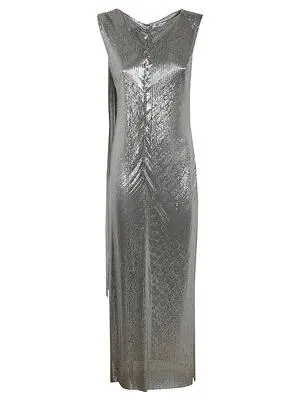 Rabanne Metallic Sleeveless V-neck Dress With Back Strap - Silver