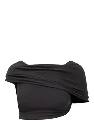 Casablanca Crepe Draped Crop Top - Black