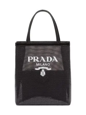 Prada Sequined Mesh Tote Bag - Black