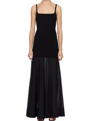 ST. AGNI Sheer Silk Circle Hem Maxi Dress - Black