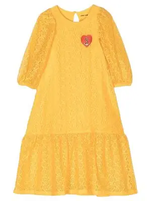 MINI RODINI Balloon Sleeve Lace Dress - Yellow