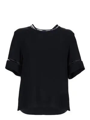 Fabiana Filippi Short Sleeve Top With Sheer Trim - Black