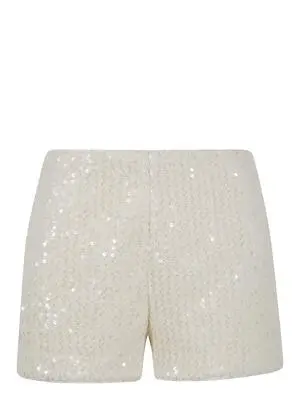 TWINSET Sequined Shorts With Logo Plaque - White