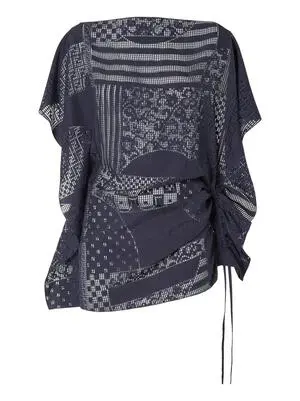 Fendi Boat Neck Asymmetrical Patchwork Top - Blue