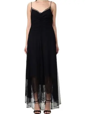 TWINSET Long-sleeved Chiffon Lace Dress - Black
