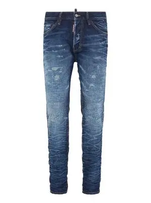 Dsquared2 Slim Fit Straight Leg Jeans With Distressed Finish - Blue