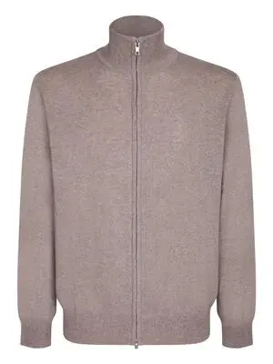 Soft Goat High-neck Zip-up Cardigan - Beige