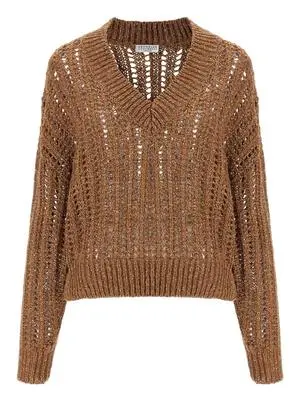 BRUNELLO CUCINELLI Brunello Cucinelli V-Neck Drop Shoulder Jumper With Sequin Accents
