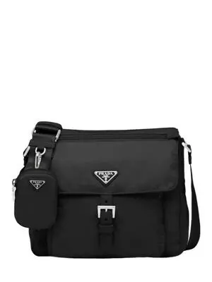 Prada Logo Plaque Zipped Shoulder Bag - Black