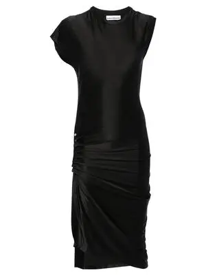 Rabanne Gathered Satin Midi Dress - Black