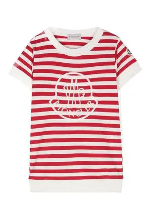 Moncler Striped T-shirt With Logo Embroidery - Pink