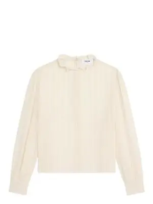 Celine Cropped Blouse In Muslin, Cotton, And Wool - Cream