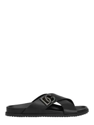 Dolce & Gabbana Dg Logo Plaque Slide Sandals - Black