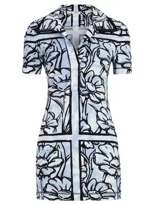Fendi Short Sleeve Printed Dress - White