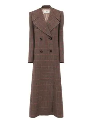 Chloé Double Breasted Checked Coat - Brown