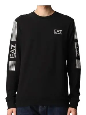 EA7 Logo Print Crewneck Sweatshirt - Black