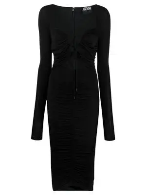 Versace Cut-out Midi Dress With Pleating - Black
