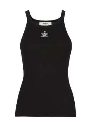 Fendi Logo Embroidered Knitted Tank Top - Black