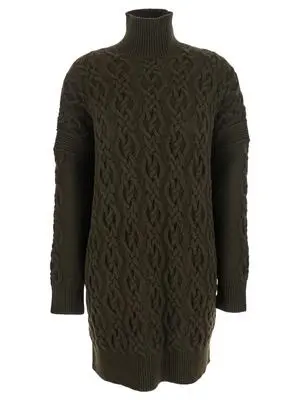 MAX MARA Max Mara Cable Knit High Neck Long Sleeve Sweater Dress