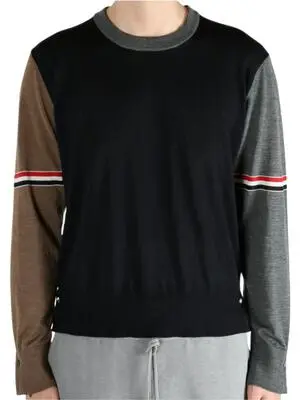 Thom Browne Thom Browne Panelled Wool Crew Neck Sweater Black