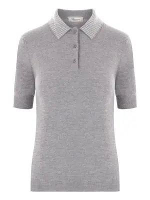 Blumarine Embellished Collar Polo Shirt - Gray
