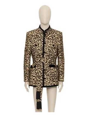 Valentino Garavani Long Sleeve Belted Jacket With Animal Print - Nude