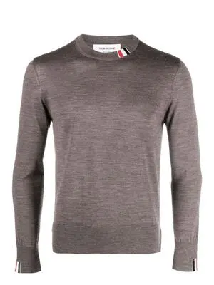 Thom Browne Crewneck Jumper With Signature Stripes - Brown