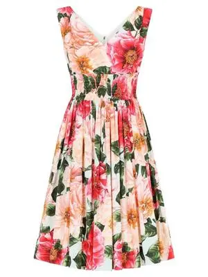 Dolce & Gabbana Sleeveless V-neck Floral Print Dress - Multicolor