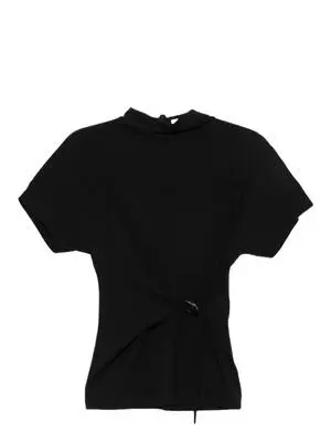 Brunello Cucinelli Draped Tie-front Short-sleeve Top - Black