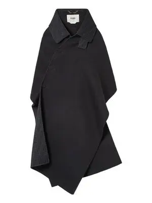 Fendi Enveloping Short Cloak With Ff Motif Lining - Black